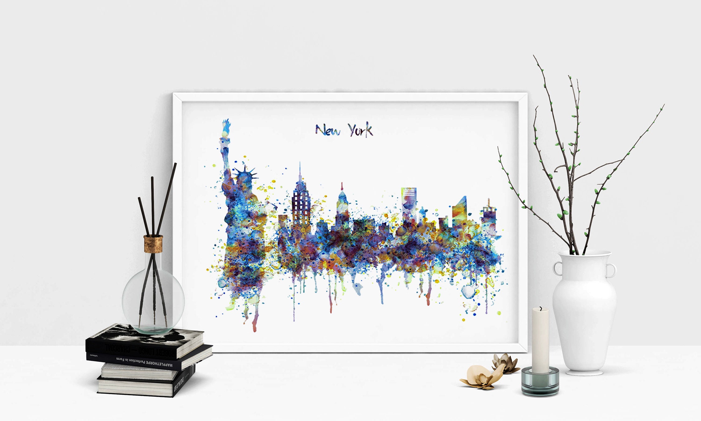 New York Watercolor Skyline Printable Art Skyline painting | Etsy