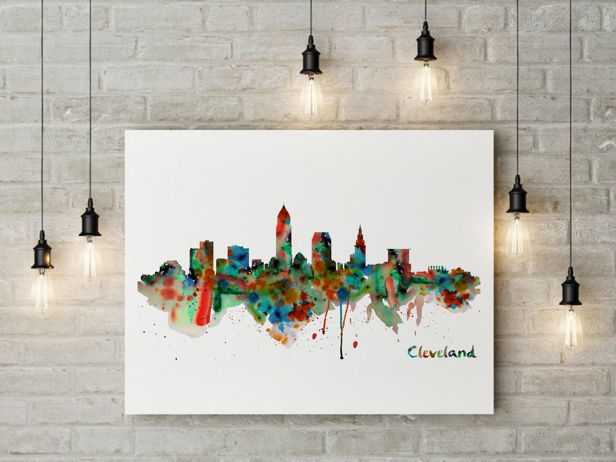 Cleveland Watercolor Skyline Silhouette, Ohio, Printable Cleveland ...