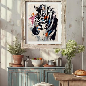 Zebra Wall Art, Abstract Animal Print, Colorful Digital Oil Painting ...