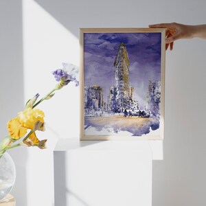 New York Flatiron Building Watercolor Cityscape Painting New York Decor ...