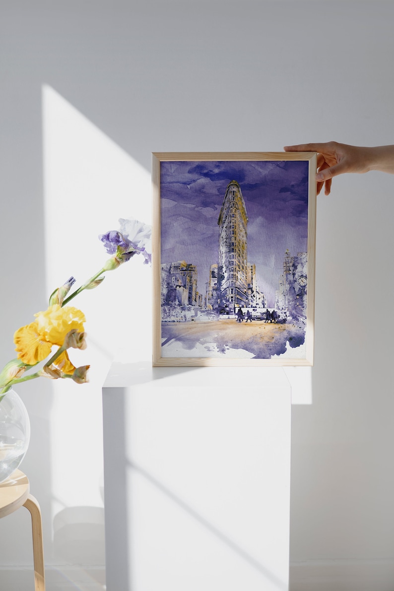 New York Flatiron Building Watercolor Cityscape Painting New York Decor ...
