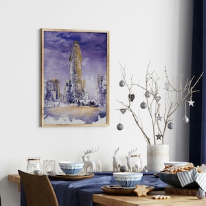 New York Flatiron Building Watercolor Cityscape Painting New York Decor ...