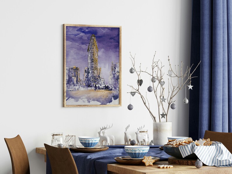 New York Flatiron Building Watercolor Cityscape Painting New York Decor ...