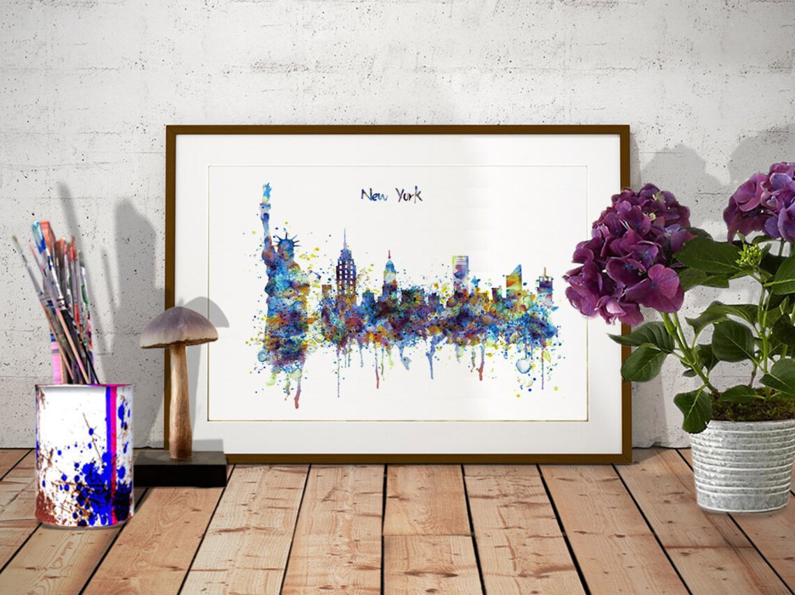 New York Watercolor Skyline Printable Art Skyline painting | Etsy