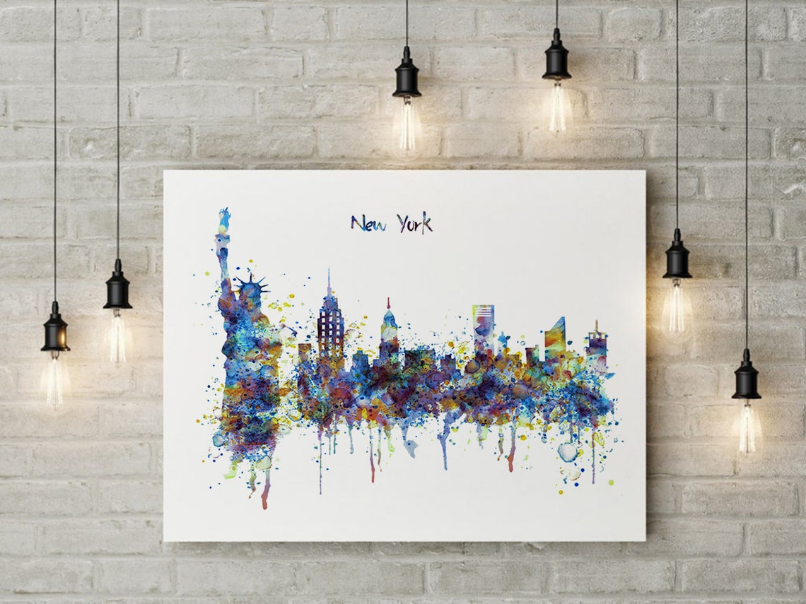 New York Watercolor Skyline Printable Art Skyline Painting - Etsy