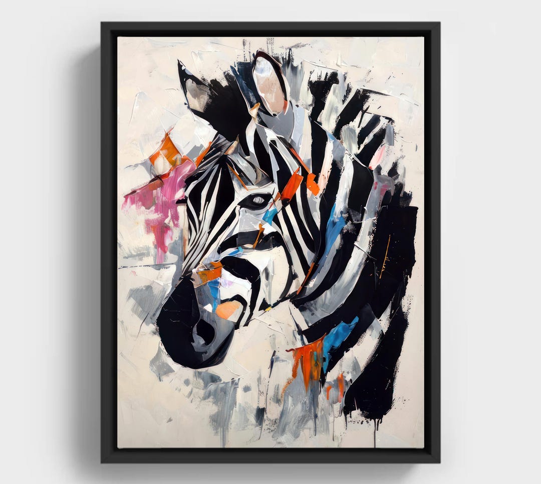 Zebra Wall Art, Abstract Animal Print, Colorful Digital Oil Painting ...