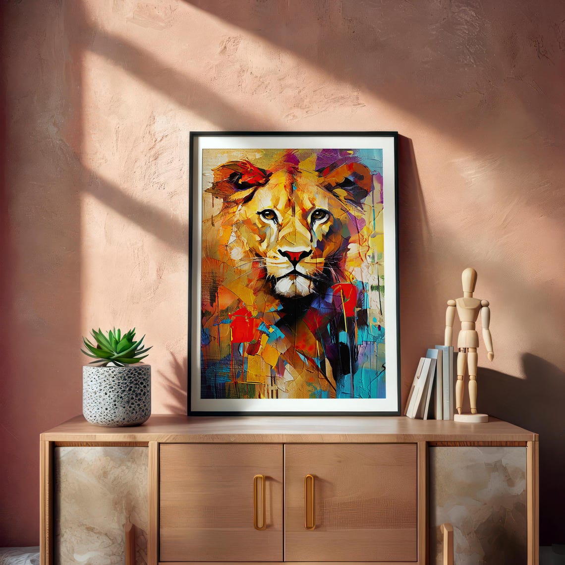 Colorful Lioness Portrait: Abstract Geometric Wildlife Art (instant ...