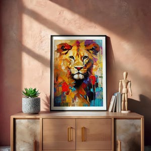 Colorful Lioness Portrait: Abstract Geometric Wildlife Art (instant ...
