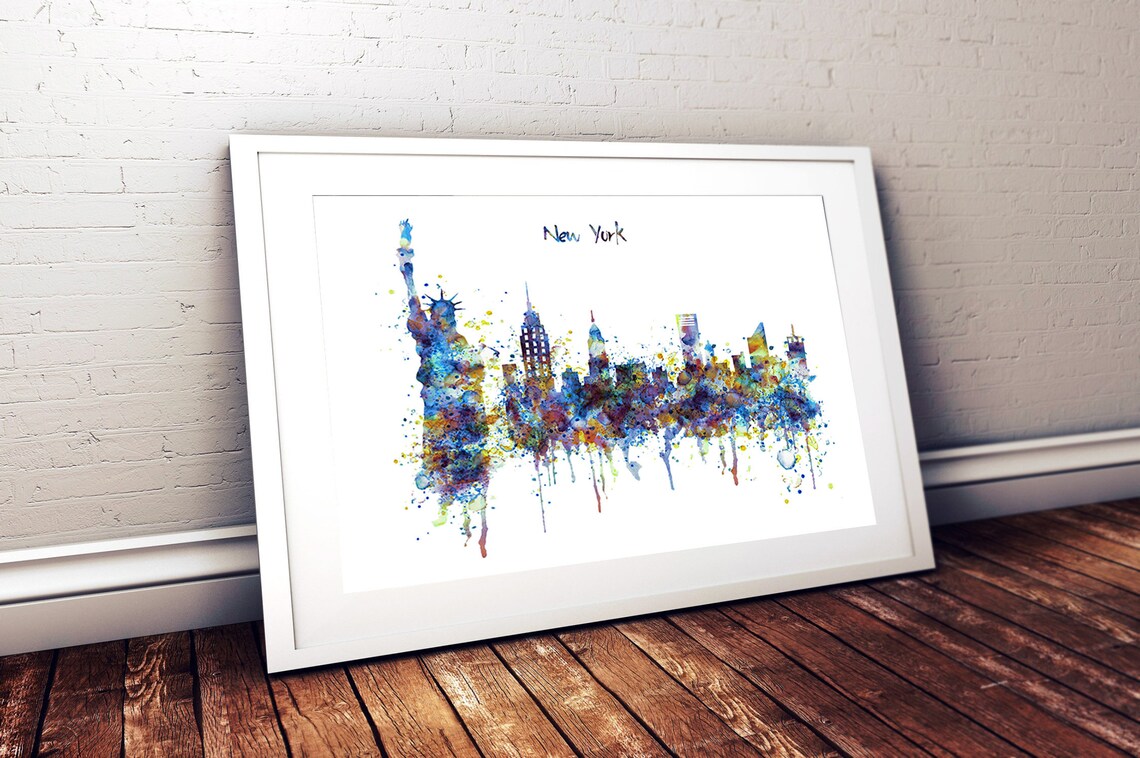 New York Watercolor Skyline Printable Art Skyline painting | Etsy