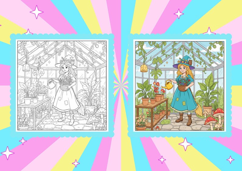 30 Cottagecore Witch Coloring Pages for Adults, Printable Mystical ...