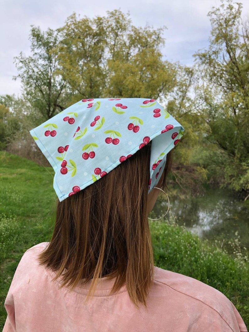Cherry bandana bandana headband 90s triangle head scarf | Etsy