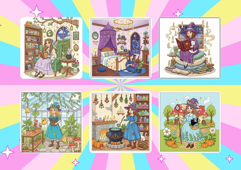 30 Cottagecore Witch Coloring Pages for Adults, Printable Mystical ...