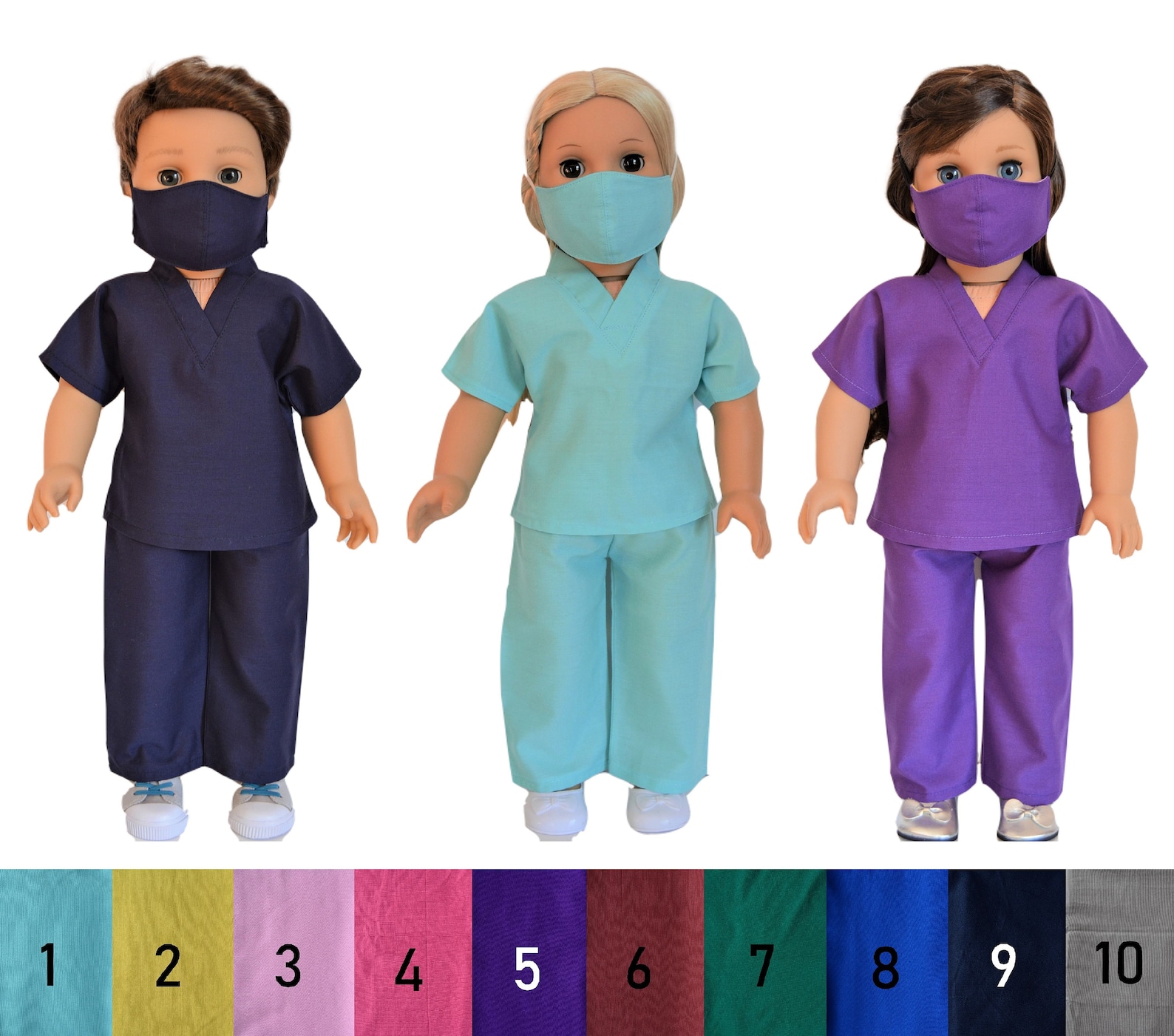 Handmade Doll Clothes Hospital Scrubs With Mask Nurse Doctor Fit 18 ...