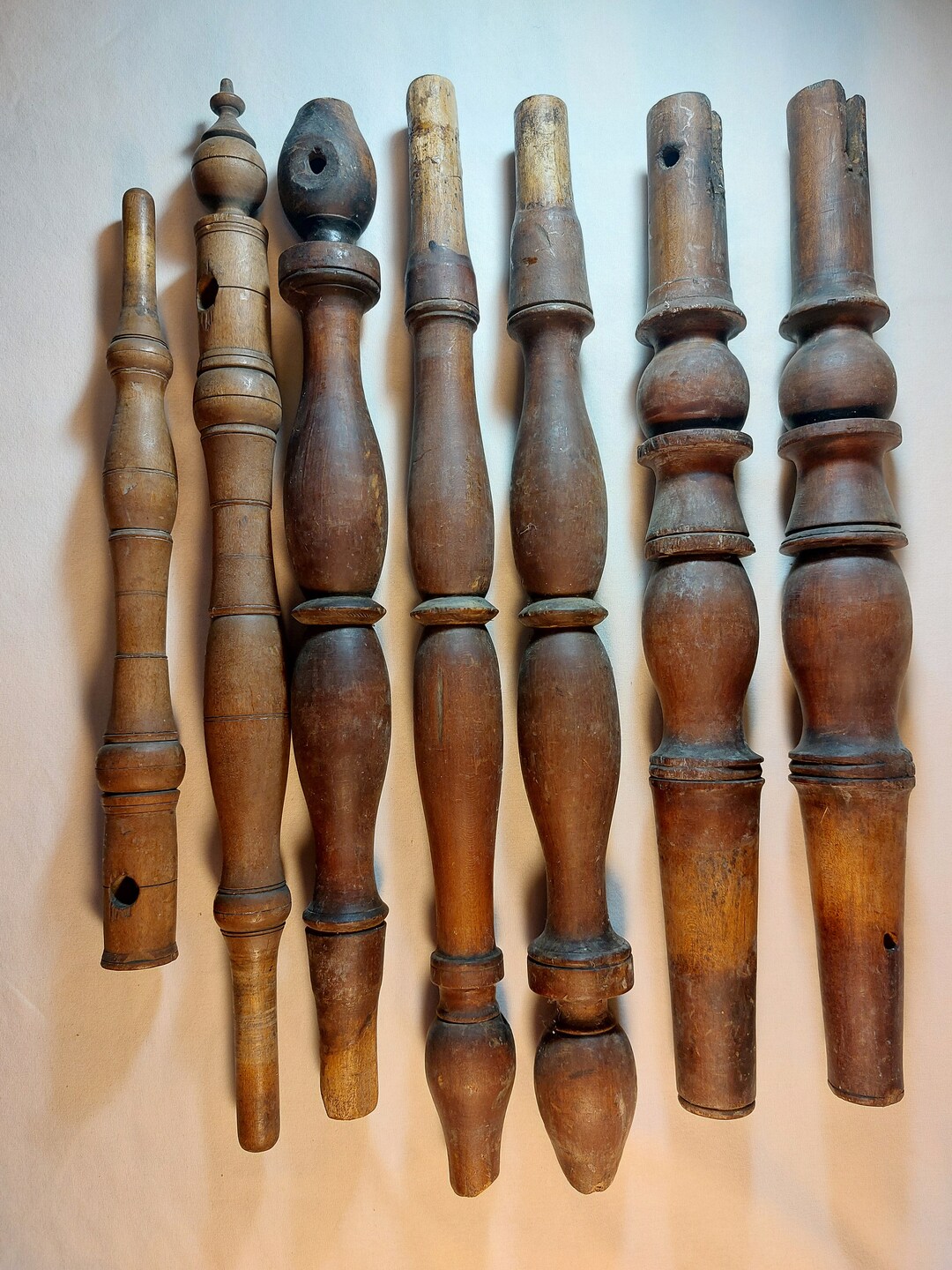 Lot of 7 Salvaged Antique Wooden Spindles / Spinning Wheel Parts / Found Object / Assemblage ...