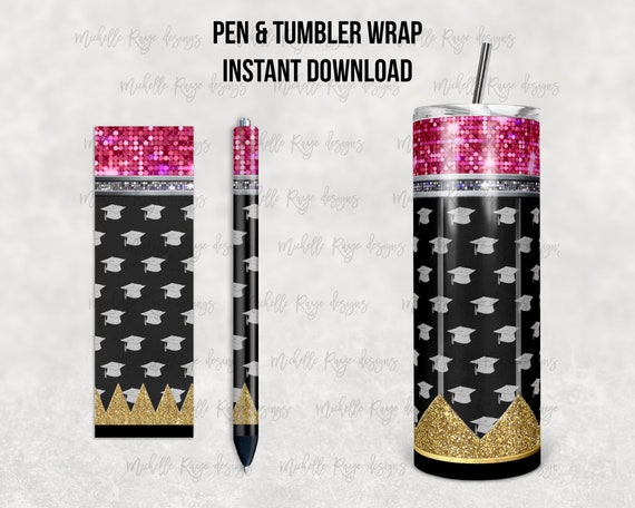 Glitter Pencil, Graduation Cap, Pink and Gold Glitter, Waterslide Pen ...