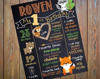 Woodland Animals Birthday Board Woodland Birthday Milestone Poster 1st ...