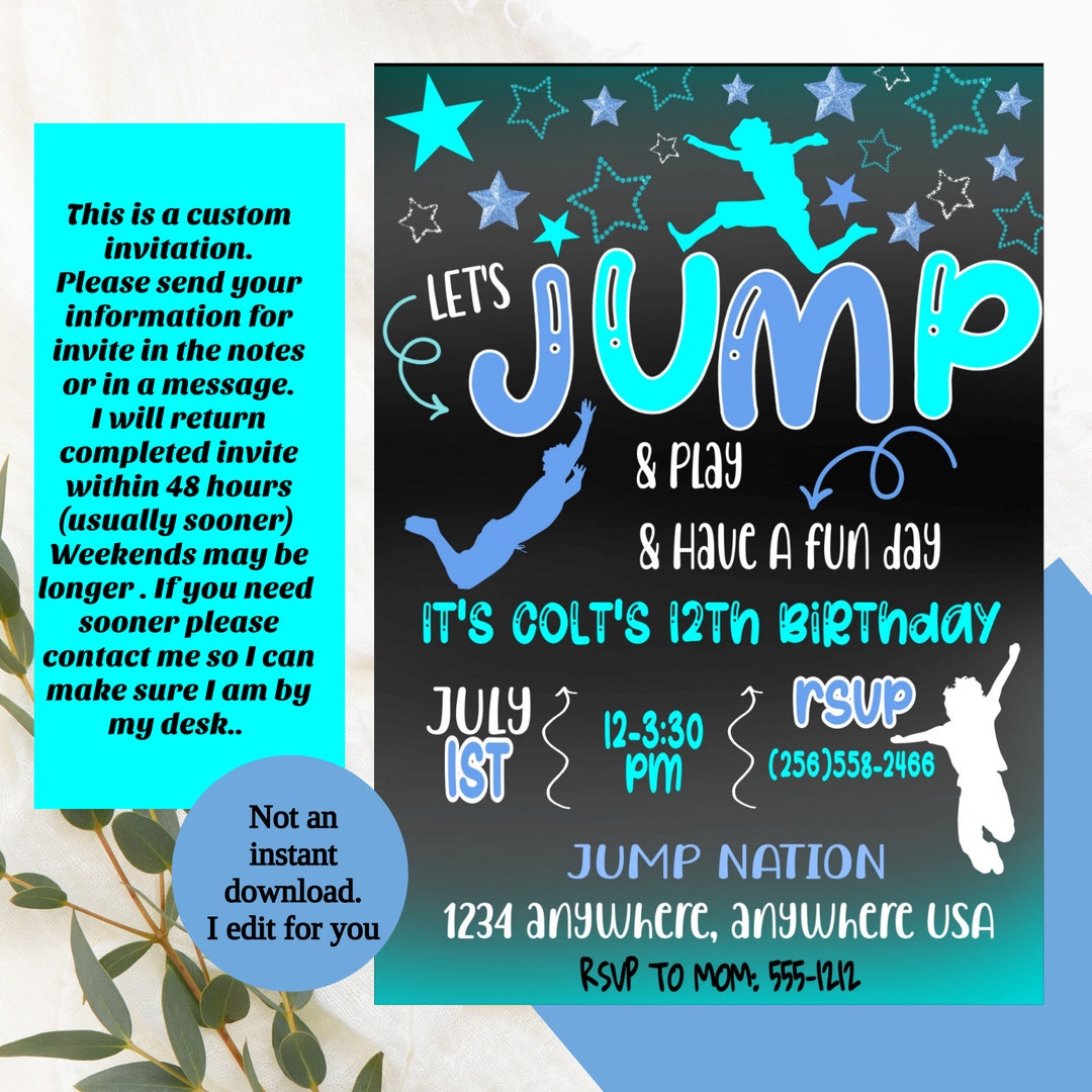 JUMP PARK- Birthday Party Invitation - Trampoline Party Invite - Any ...