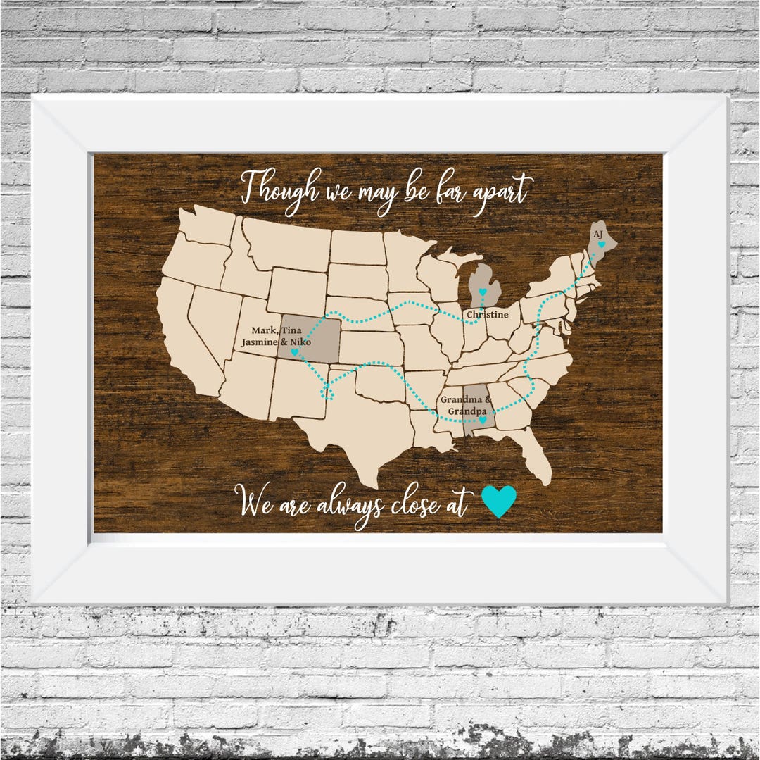 Grandparents Long Distance Map, Grandma Christmas Gift, Customized for ...