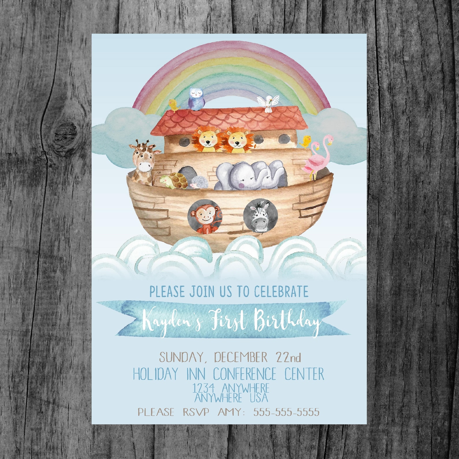 Noah's Ark Invitation, Noah Ark Birthday Invite, Noahs Ark Birthday ...