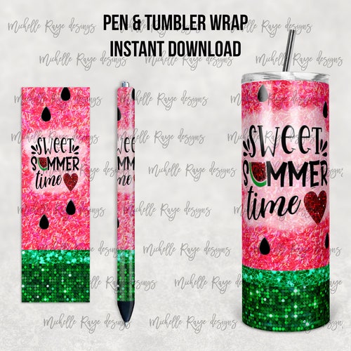 Watermelon Glitter Stripes Printable Waterslide Pen Wrap and - Etsy