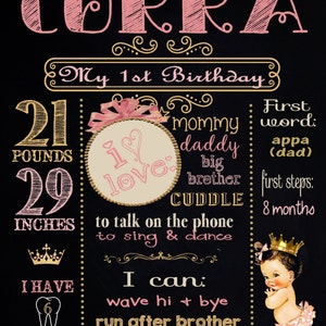 Vintage Crown Birthday Chalkboard Sign | First Birthday | Shabby Chic ...