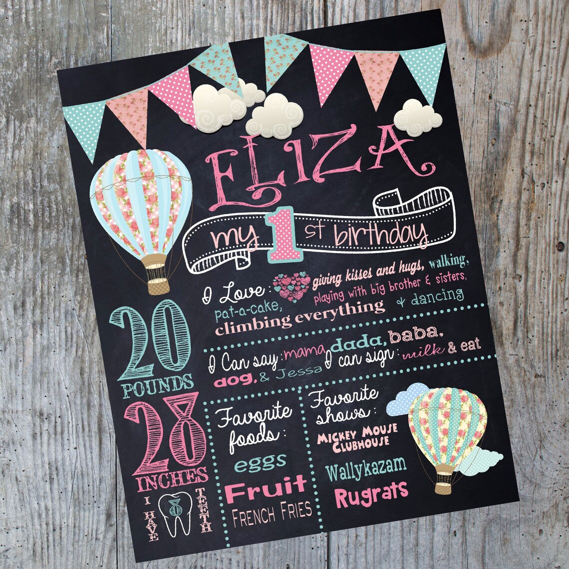 Hot Air Balloon Birthday Sign | Hot Air Balloon Milestone | Shabby Chic ...