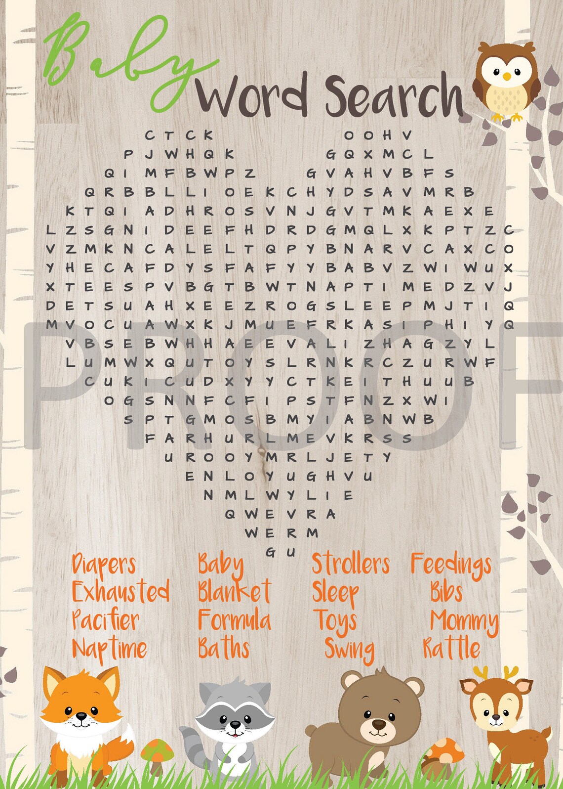 Woodland Animal Word Search Game Baby Animal Word Search - Etsy
