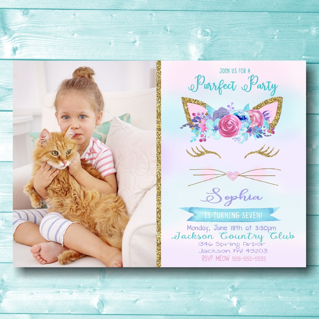 Kitten Birthday Invitation | Kitten Birthday Invite | Kitty Birthday ...