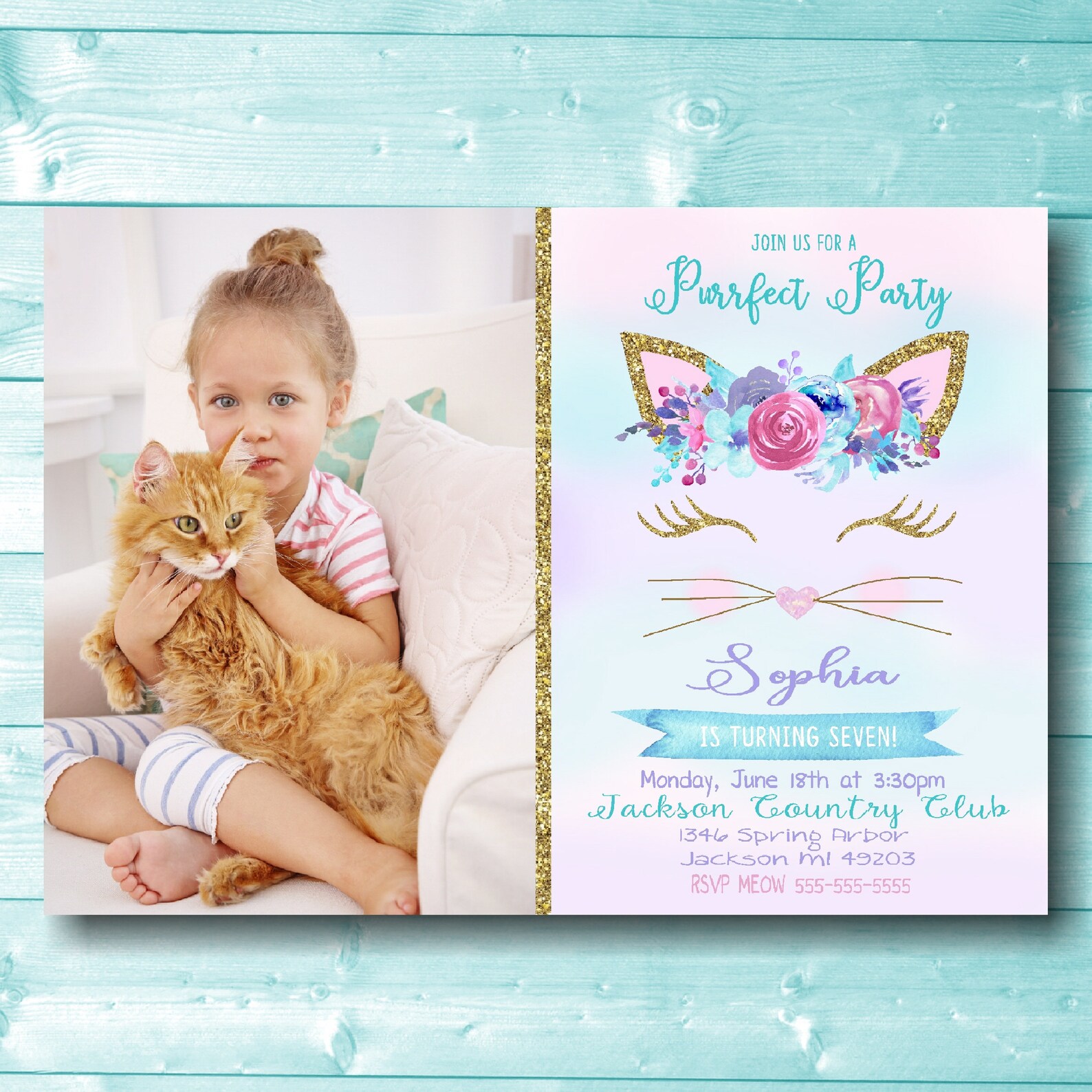 Kitten Birthday Invitation Kitten Birthday Invite Kitty - Etsy