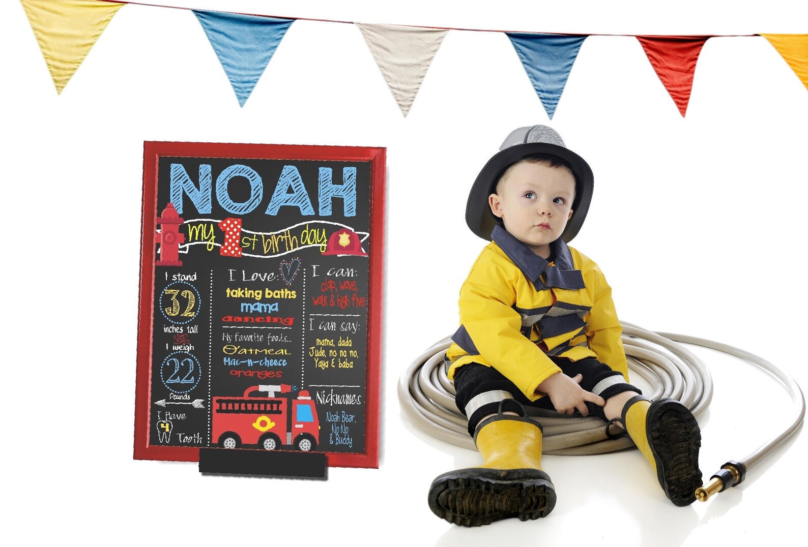 Fire Truck First Birthday Chalkboard | Firefighter | Birthday Sign ...