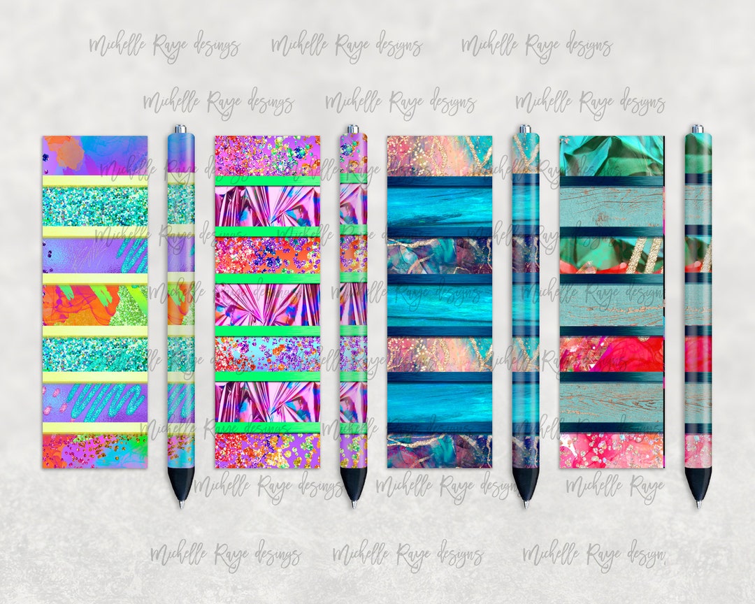 Bright Striped Pen Set, Printable Pen Wrap Designs, Epoxy, Sublimation ...