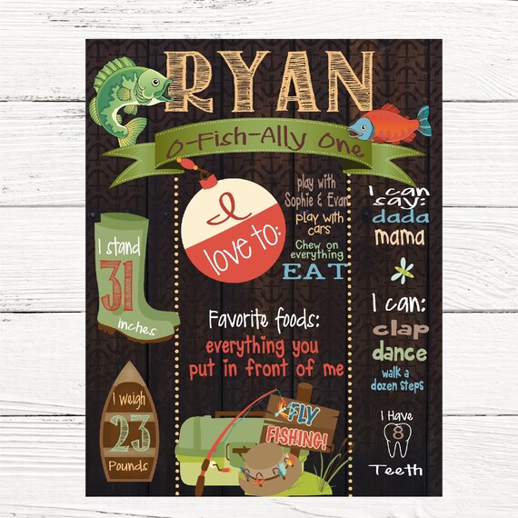 First Birthday Fishing Chalkboard | Gone Fishing First Chalkboard | O ...
