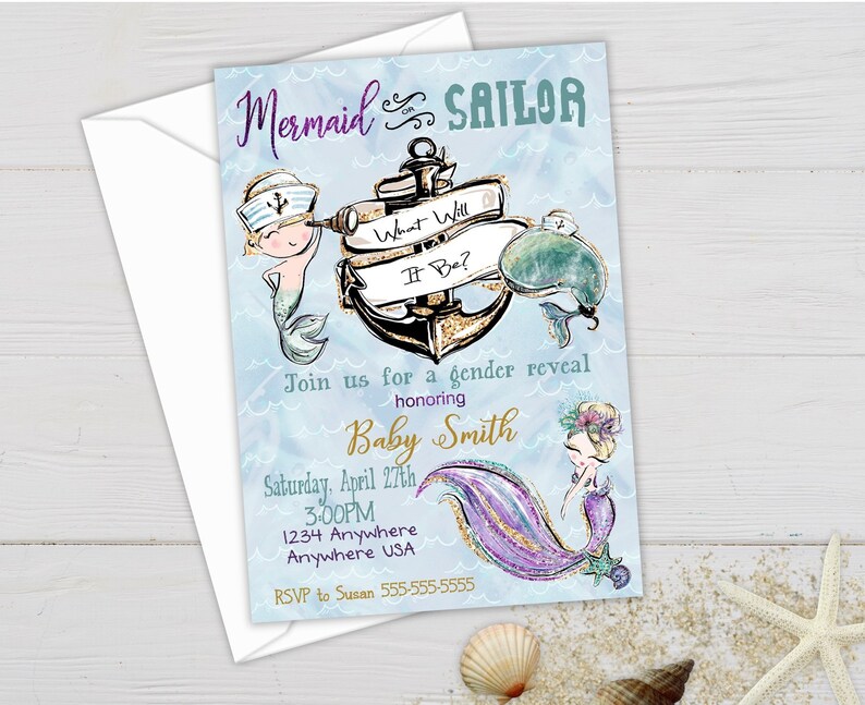 Mermaid or Sailor Gender Reveal Gender Reveal Party Baby - Etsy