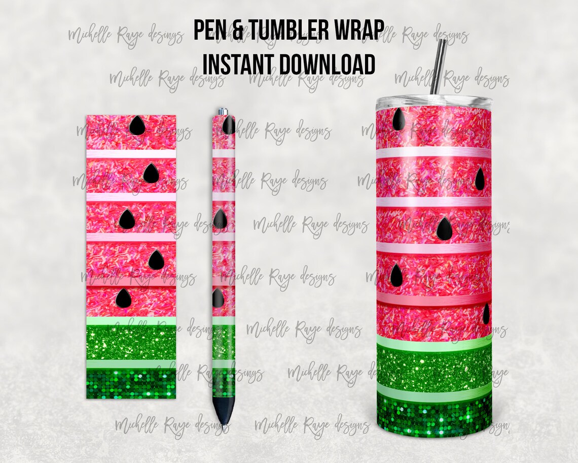 Watermelon Glitter Stripes Printable Waterslide Pen Wrap and - Etsy