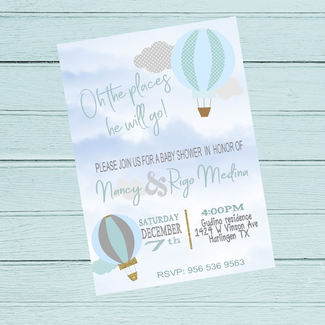 Custom Hot Air Balloon Invitation, Boys Baby Shower up Up, Pastel Blue ...