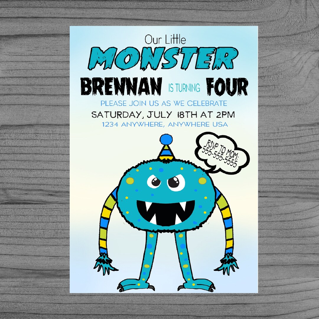 Monster Party Invitation, Birthday Invitation, Monster Invite , Hand ...