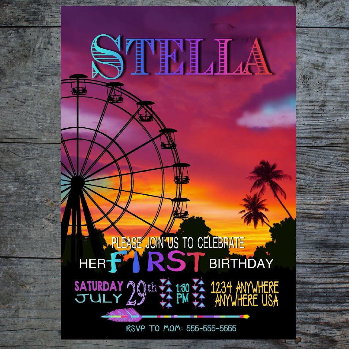 Bright Sunset Festival Themed Birthday Party Invitation - Etsy