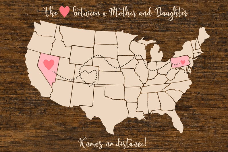 Long Distance Map, Mother Daughter Christmas Gift, Customized for ...