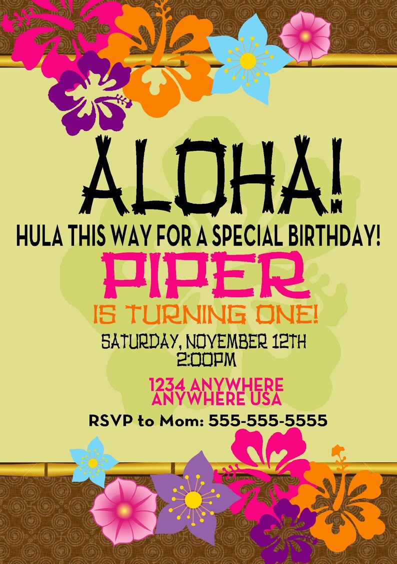 Luau Birthday Invitation Luau Party Invitation Luau - Etsy