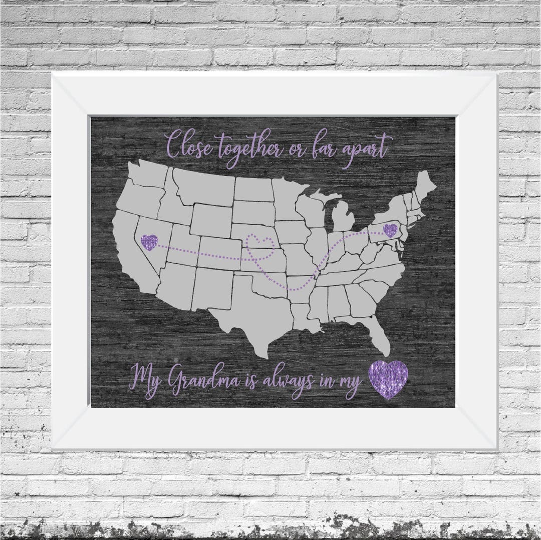 Grandma Long Distance Map, Grandparents Christmas Gift, Customized for ...