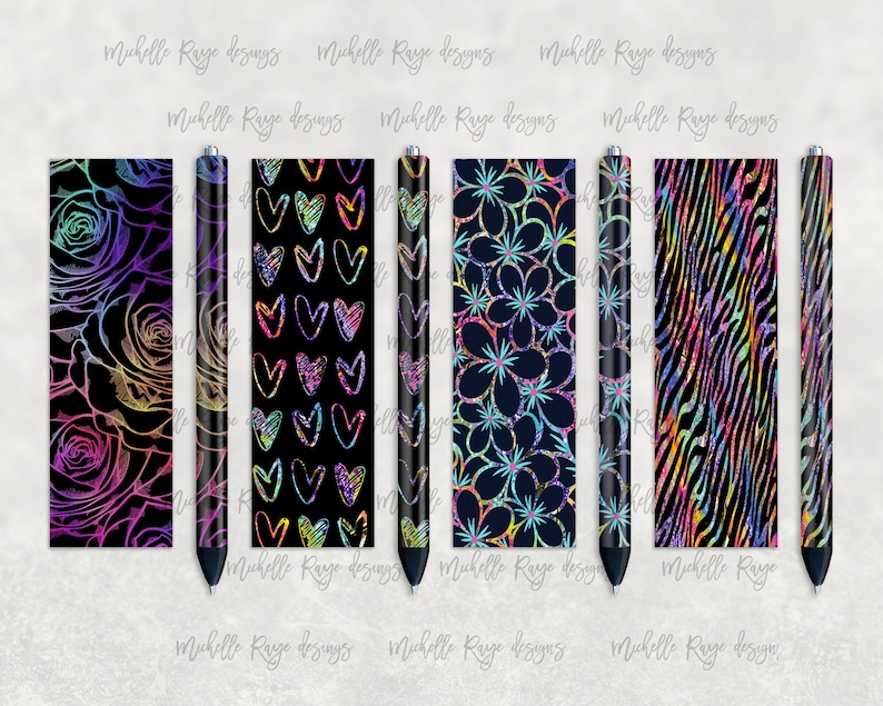 Black and Rainbow Pen Set, Printable Pen Wrap Designs, Epoxy ...