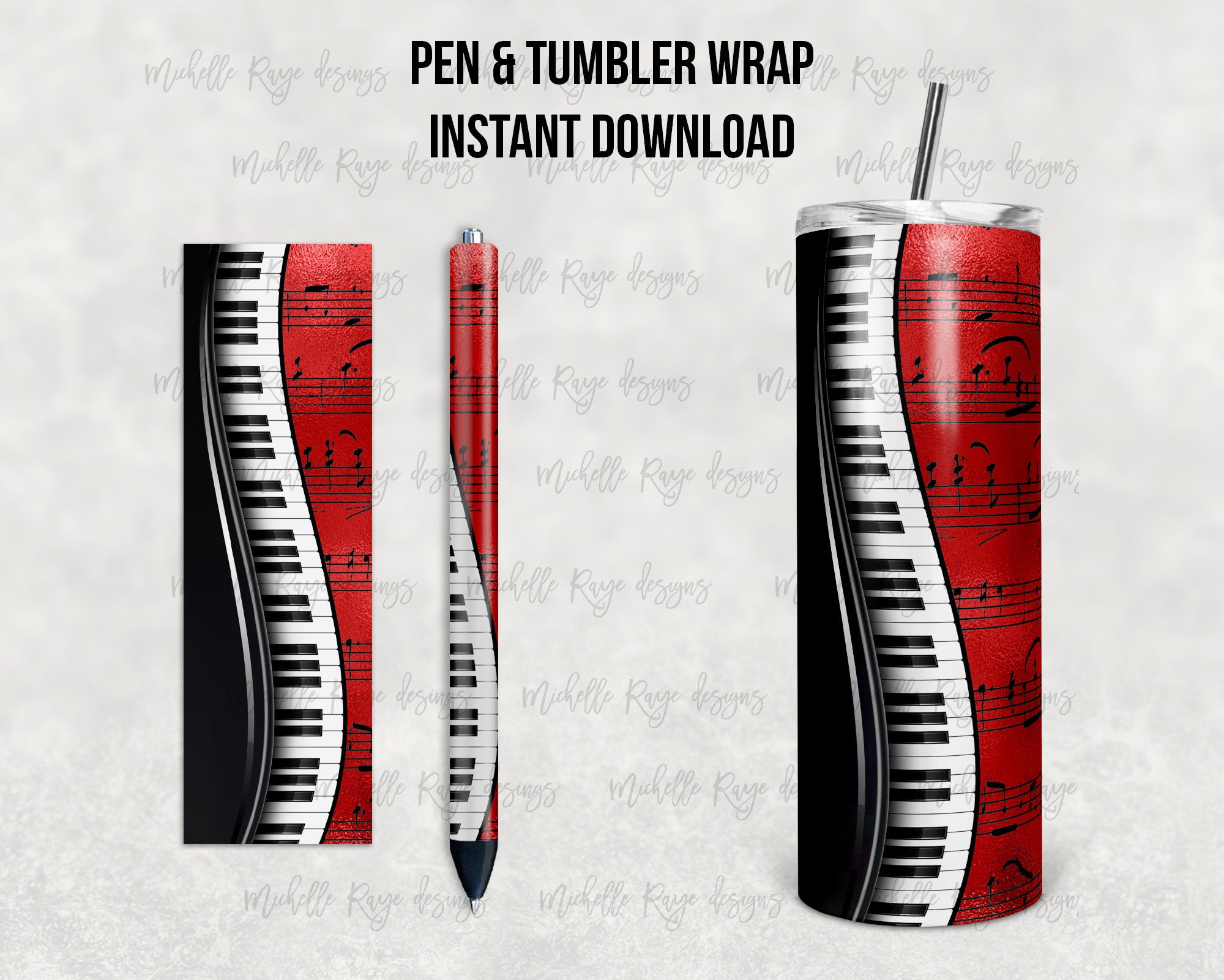 Piano Musical Instrument, Red Sheet Music, Waterslide Pen Wrap and ...