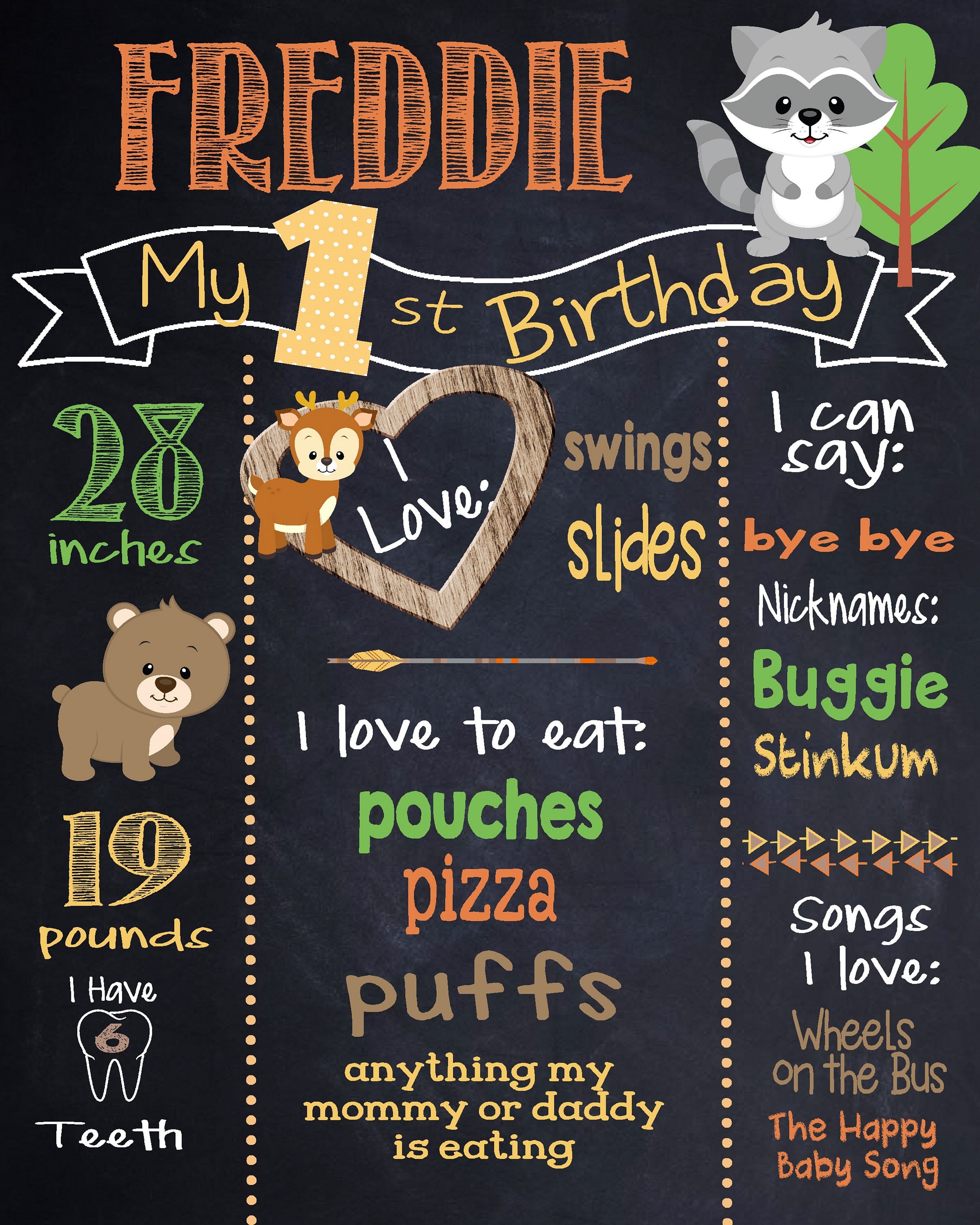 Woodland Animals | First Birthday Chalkboard | Woodland Creatures ...