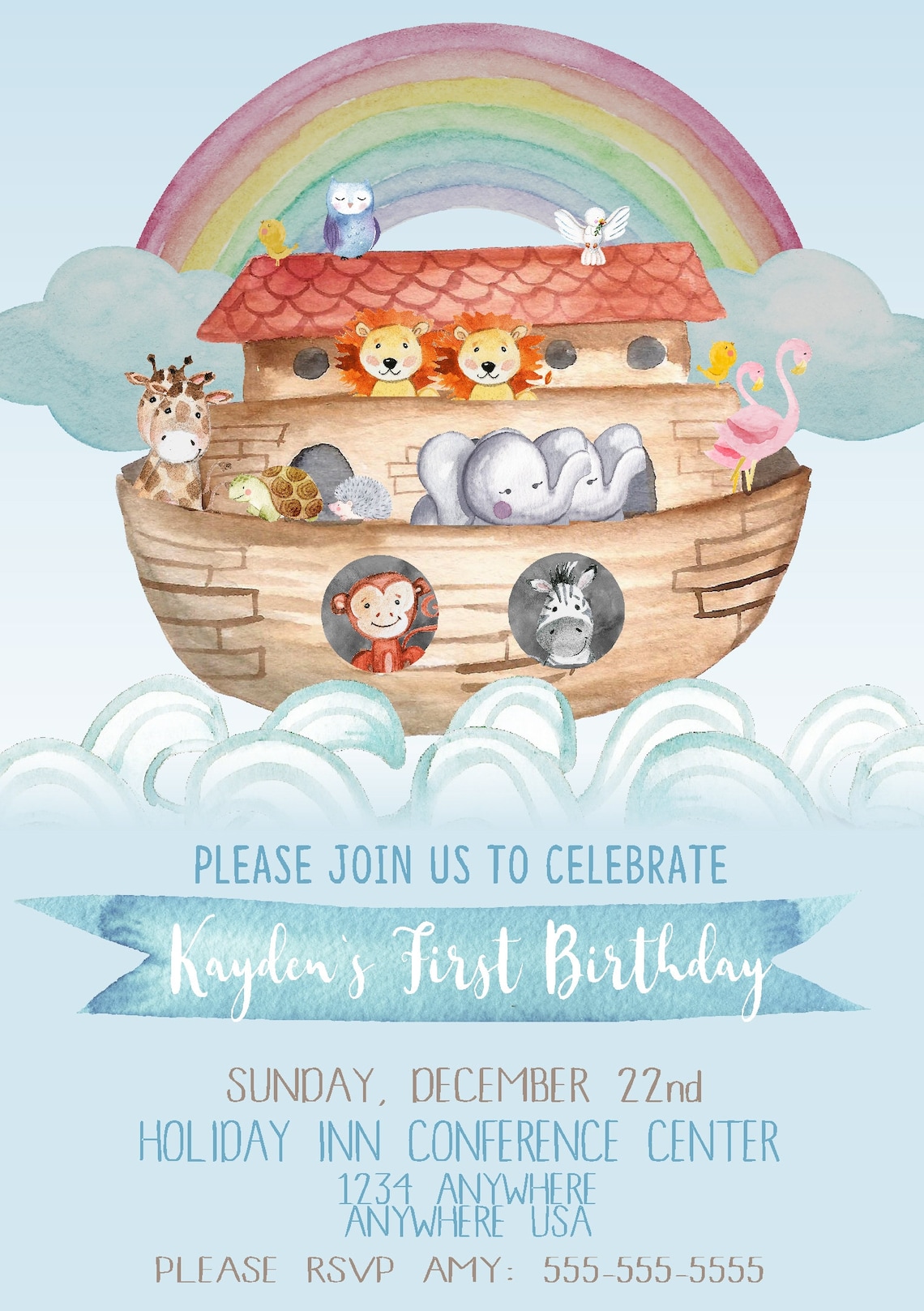 Noah's Ark Invitation, Noah Ark Birthday Invite, Noahs Ark Birthday ...