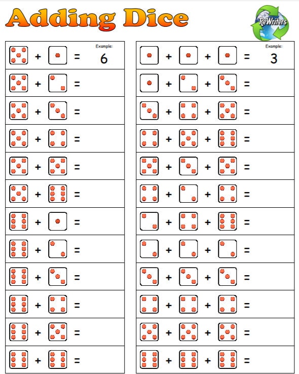 Adding Dice & Practice Writing Numbers, Printable Practice Pages for ...