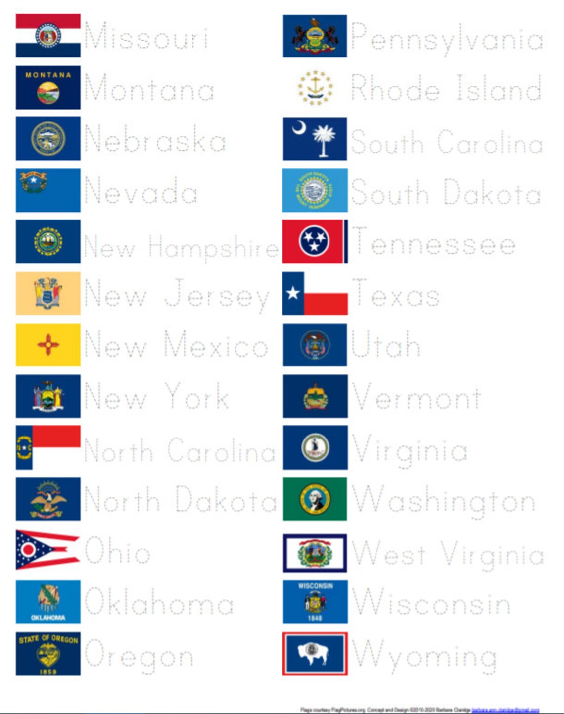 USA State Flags - Practice Writing, Printable Tracing Pages for ...