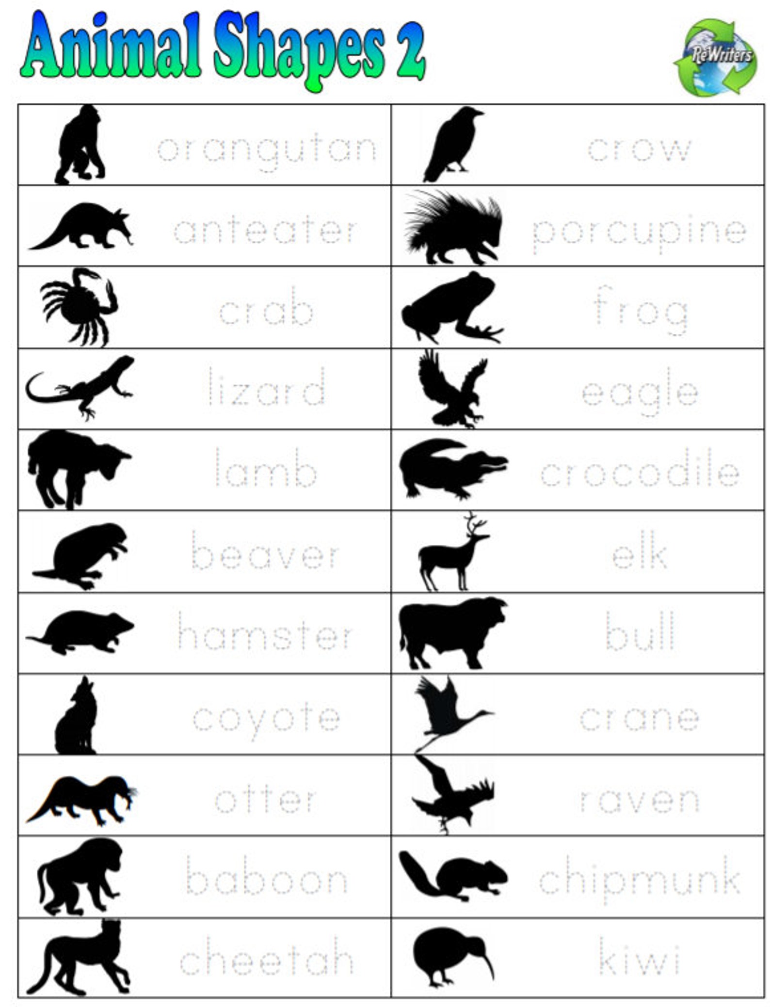Animal Shapes 2 - Practice Writing, Printable Tracing Pages for ...