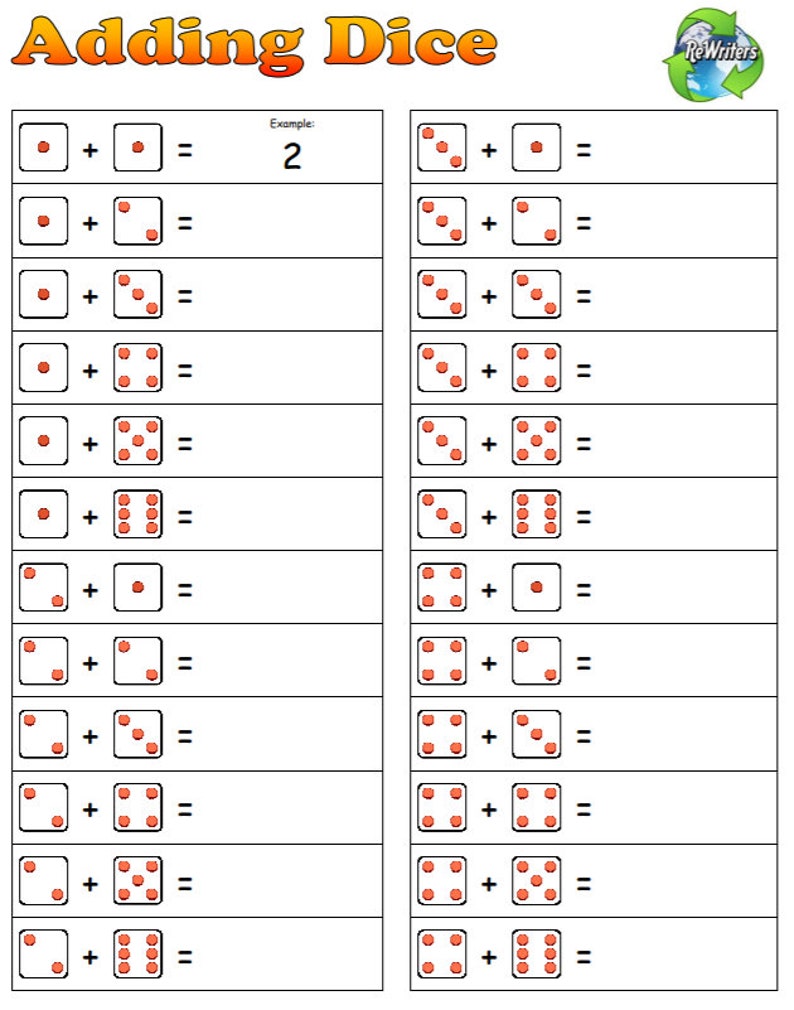 Adding Dice & Practice Writing Numbers, Printable Practice Pages for ...