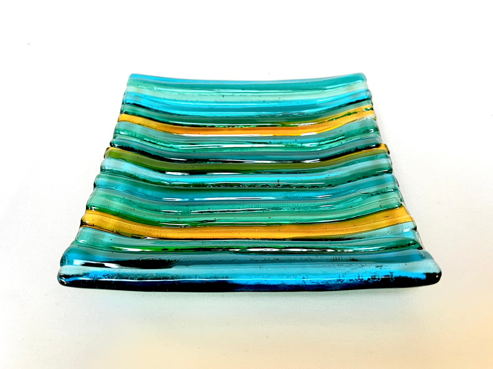 Forest Rapsody in Blue and Green - Handmade Fused Glass Art Plate - Etsy