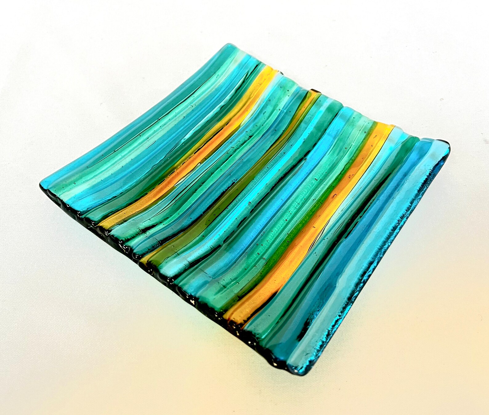 Forest Rapsody in Blue and Green - Handmade Fused Glass Art Plate - Etsy